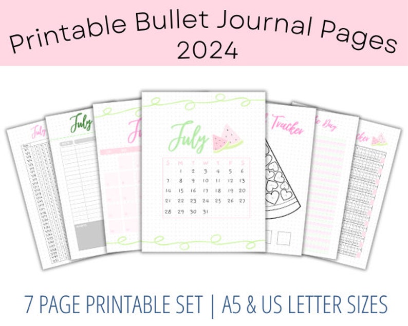 Julio de 2024 Páginas imprimibles de Bullet Journal / Seguimiento de ...