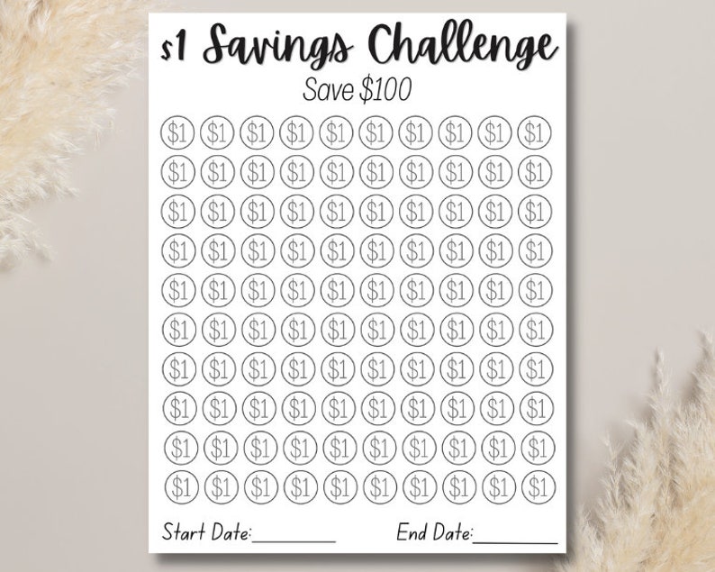Printable 1 Dollar Savings Challenge, Savings Goal Tracker, 100 Dollar ...