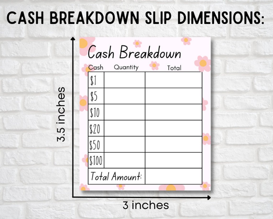 Printable Cash Breakdown Slips 12 Pack | Teller Slips | Spring & Summer ...
