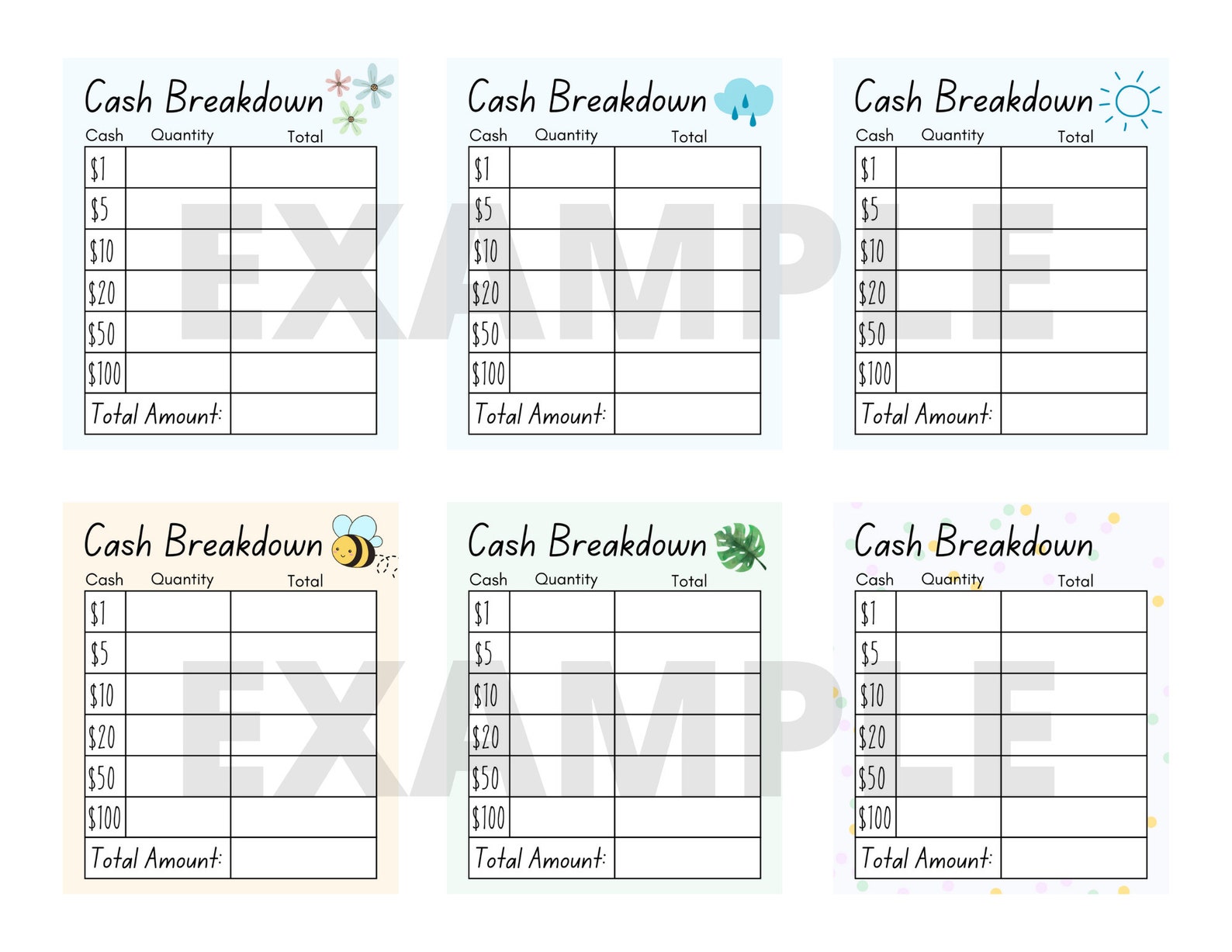 Printable Cash Breakdown Slips 12 Pack | Teller Slips | Spring & Summer ...