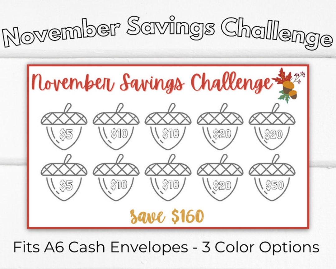 A6 November Savings Challenge Printable Money Tracker Budgeting ...
