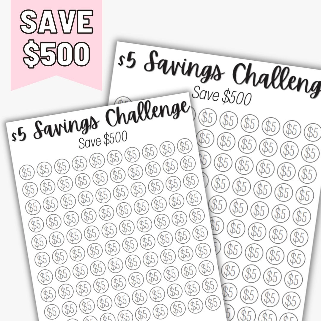 Printable 5 Dollar Savings Challenge, 500 Dollar Savings, Savings Goal ...