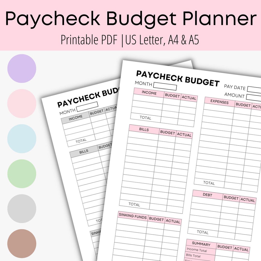 Printable Paycheck Budget Planner, Paycheck Breakdown, Classic Happy ...