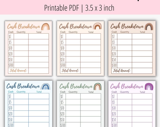 Mini Cash Breakdown Slip Printable Bank Teller Slip Printable Cash ...