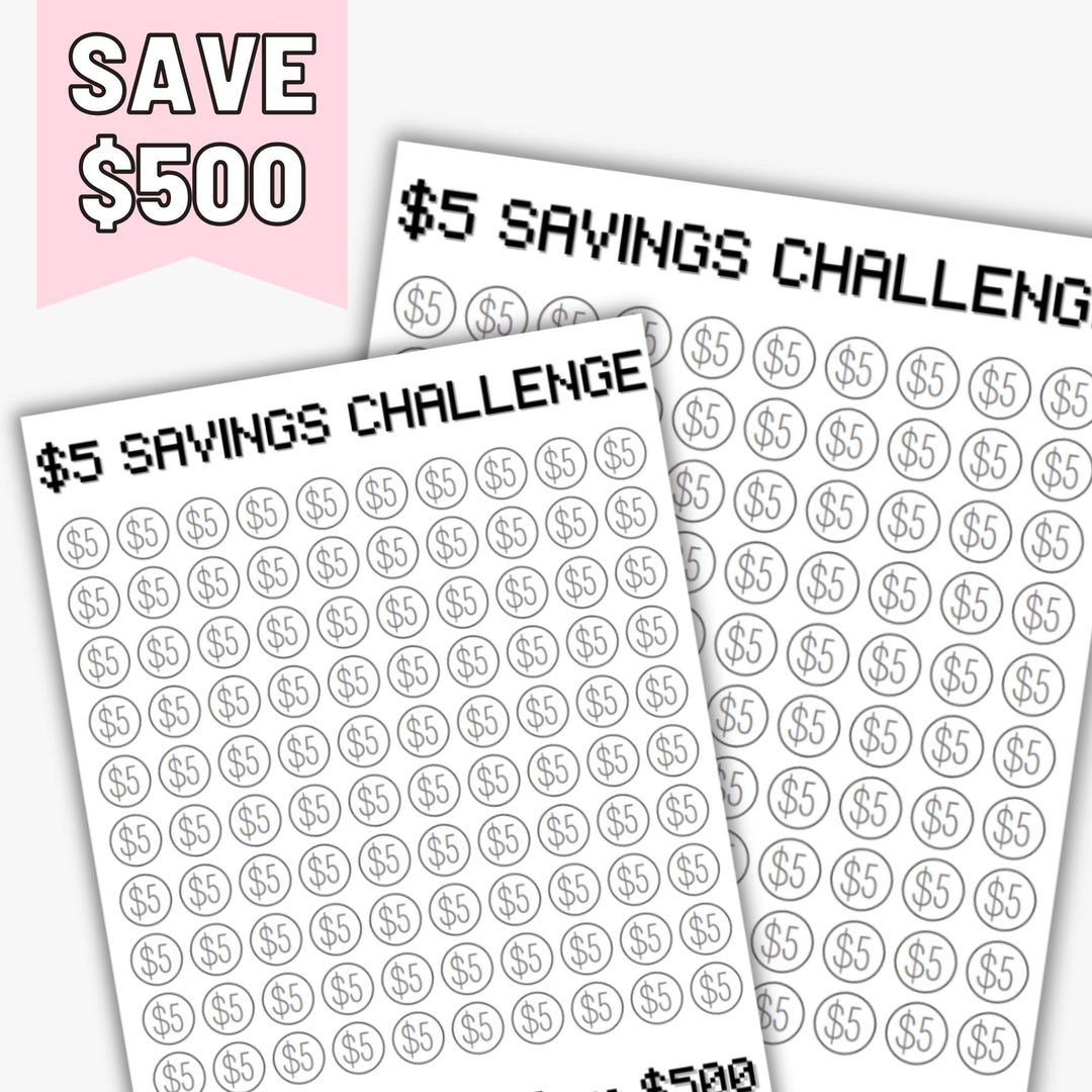 Printable 5 Dollar Savings Challenge, 500 Dollar Savings, Savings Goal ...