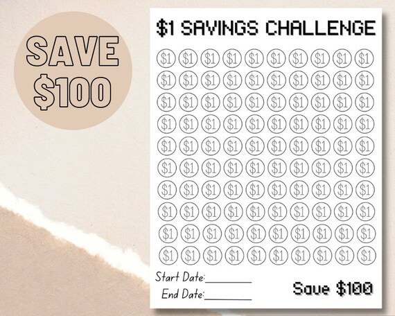 Printable 1 Dollar Savings Challenge Savings Goal Tracker | Etsy