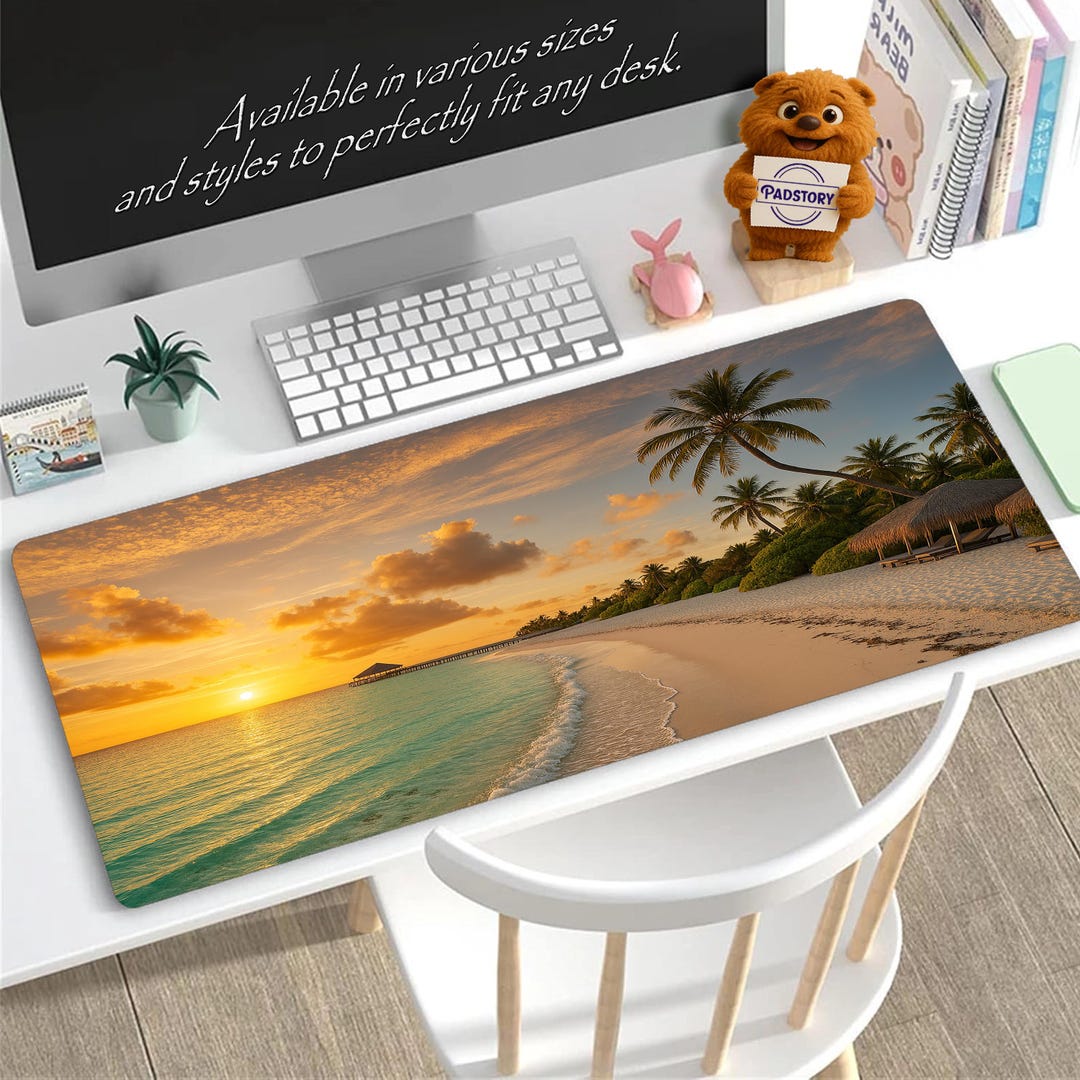 Tropical Sunset Beach Desk Mat: Ocean View Neoprene Mousepad - Etsy