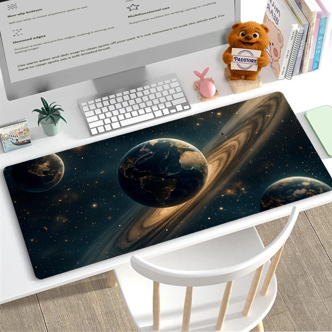 Planet Earth Space Desk Pad, Cosmic Galaxy Mouse Pad, Universe Saturn ...