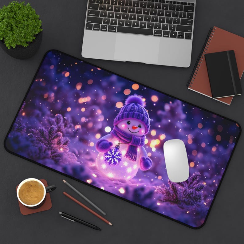 Purple Snowman Desk Mat | Winter Snow Globe Mouse Pad - Etsy