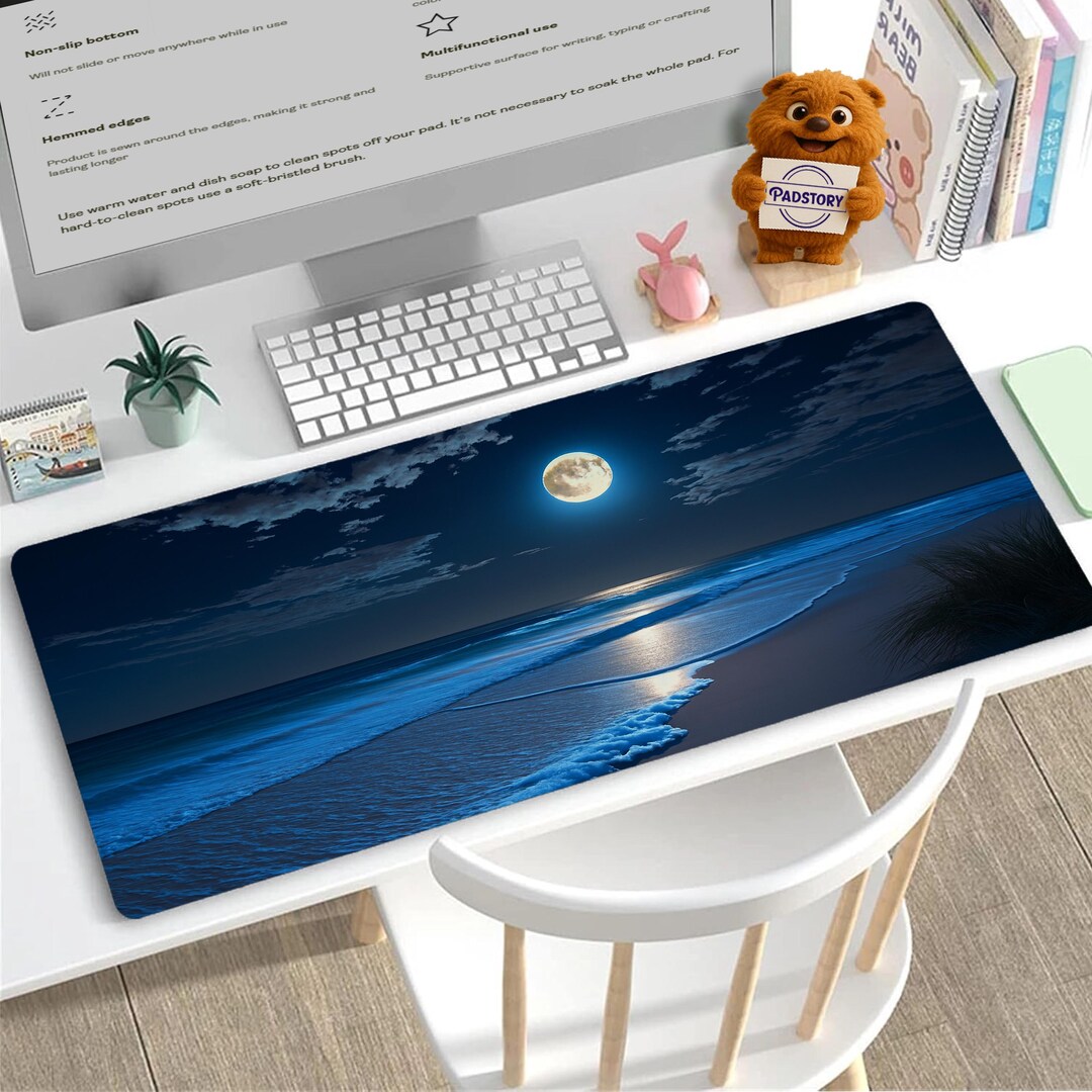 Moonlight Beach Desk Pad, Ocean Night Mousepad, Coastal Desk Decor - Etsy