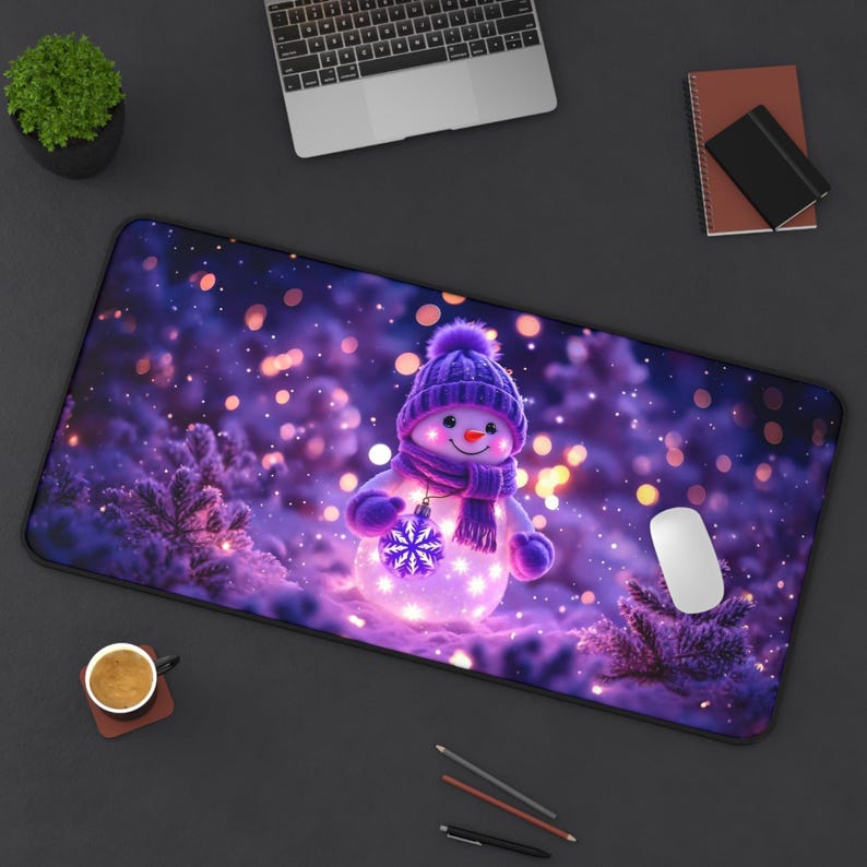 Purple Snowman Desk Mat | Winter Snow Globe Mouse Pad - Etsy
