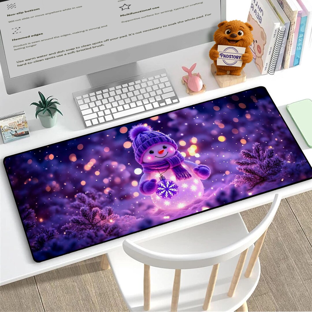 Purple Snowman Desk Mat | Winter Snow Globe Mouse Pad - Etsy