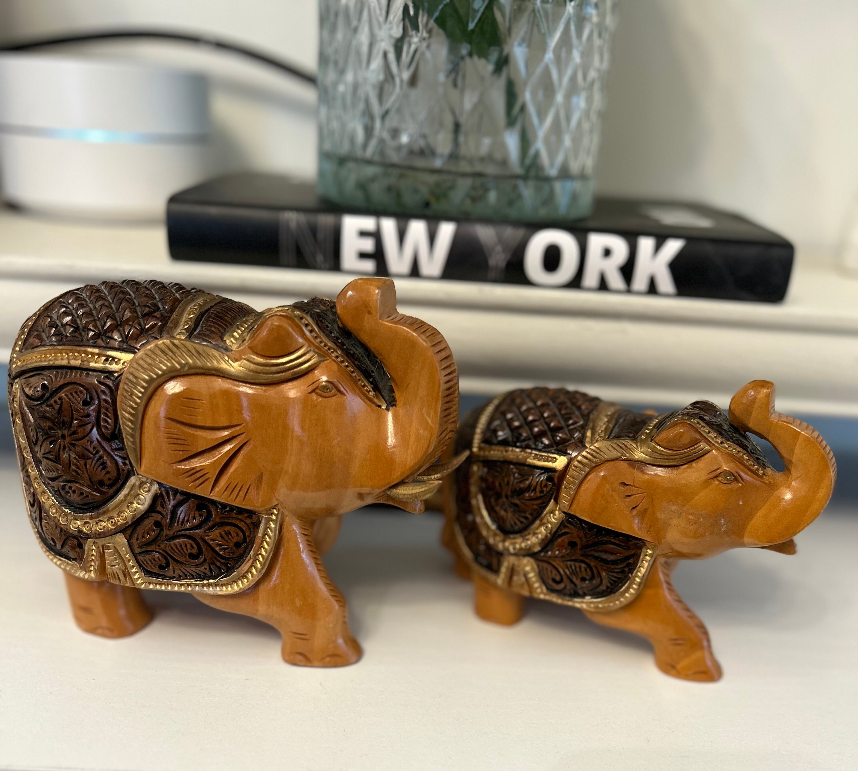 Kapasi Handicrafts Wooden Art Work Set of Two Elephants - Etsy