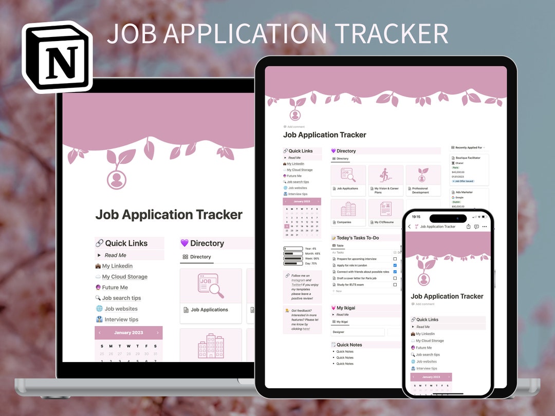 Notion Job Tracker Template, Notion Job Search, Job Application, Freelance, Career Planner, Job ...