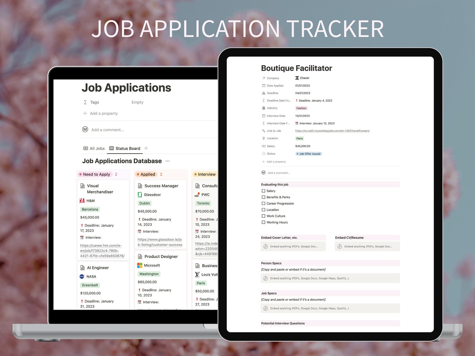 Notion Job Tracker Template, Notion Job Search, Job Application ...