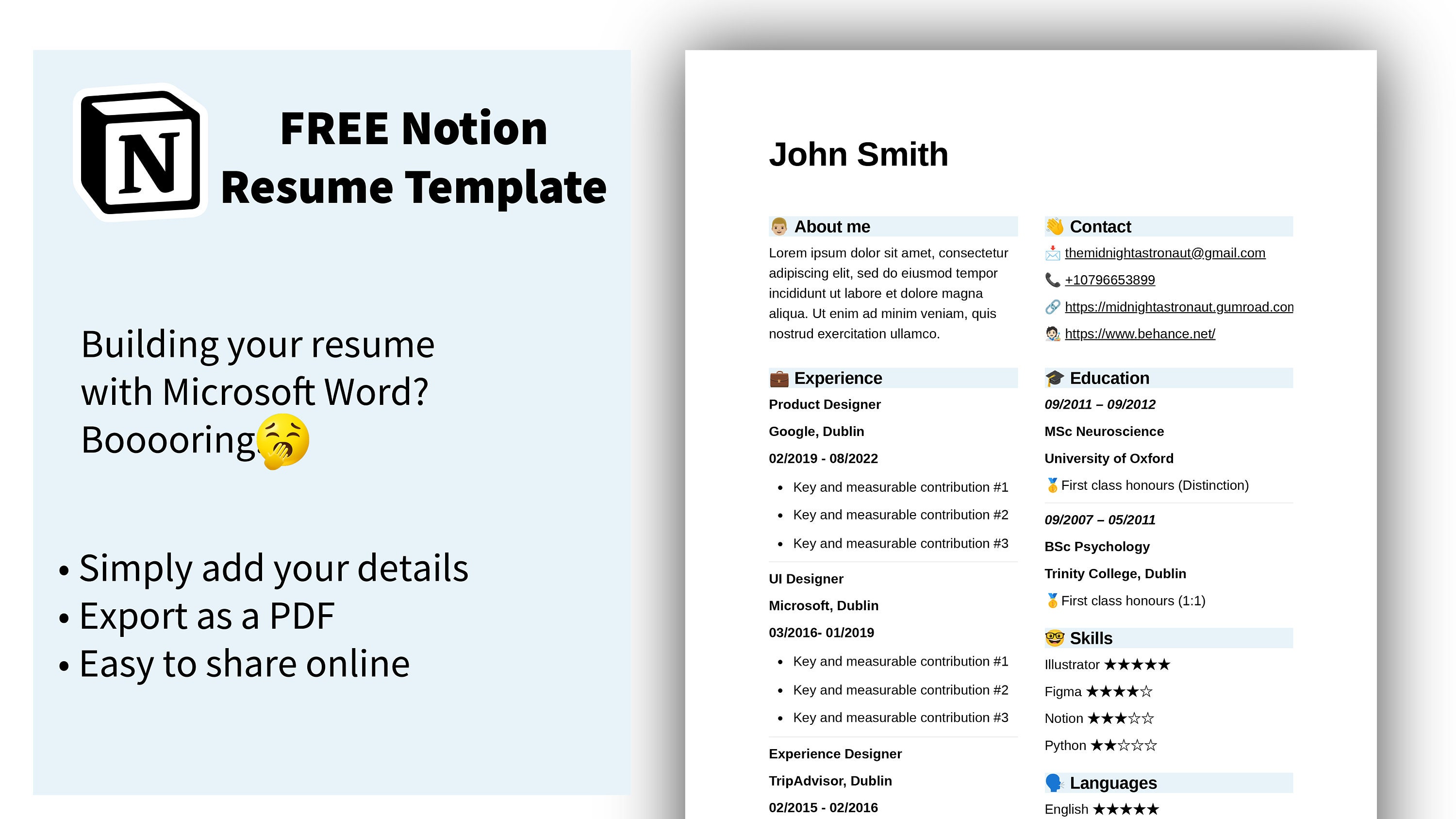 Notion Resume CV Template | Simple | Minimal | Job | Work | Life ...