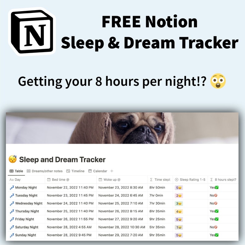 Notion Sleep and Dream Tracker Template | Notion Template | Dreams ...