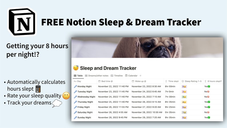 Notion Sleep and Dream Tracker Template | Notion Template | Dreams ...