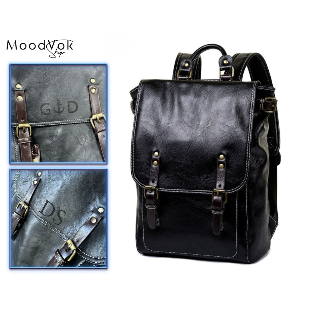 Personalized Leather Laptop Backpack Black Leather Backpack - Etsy