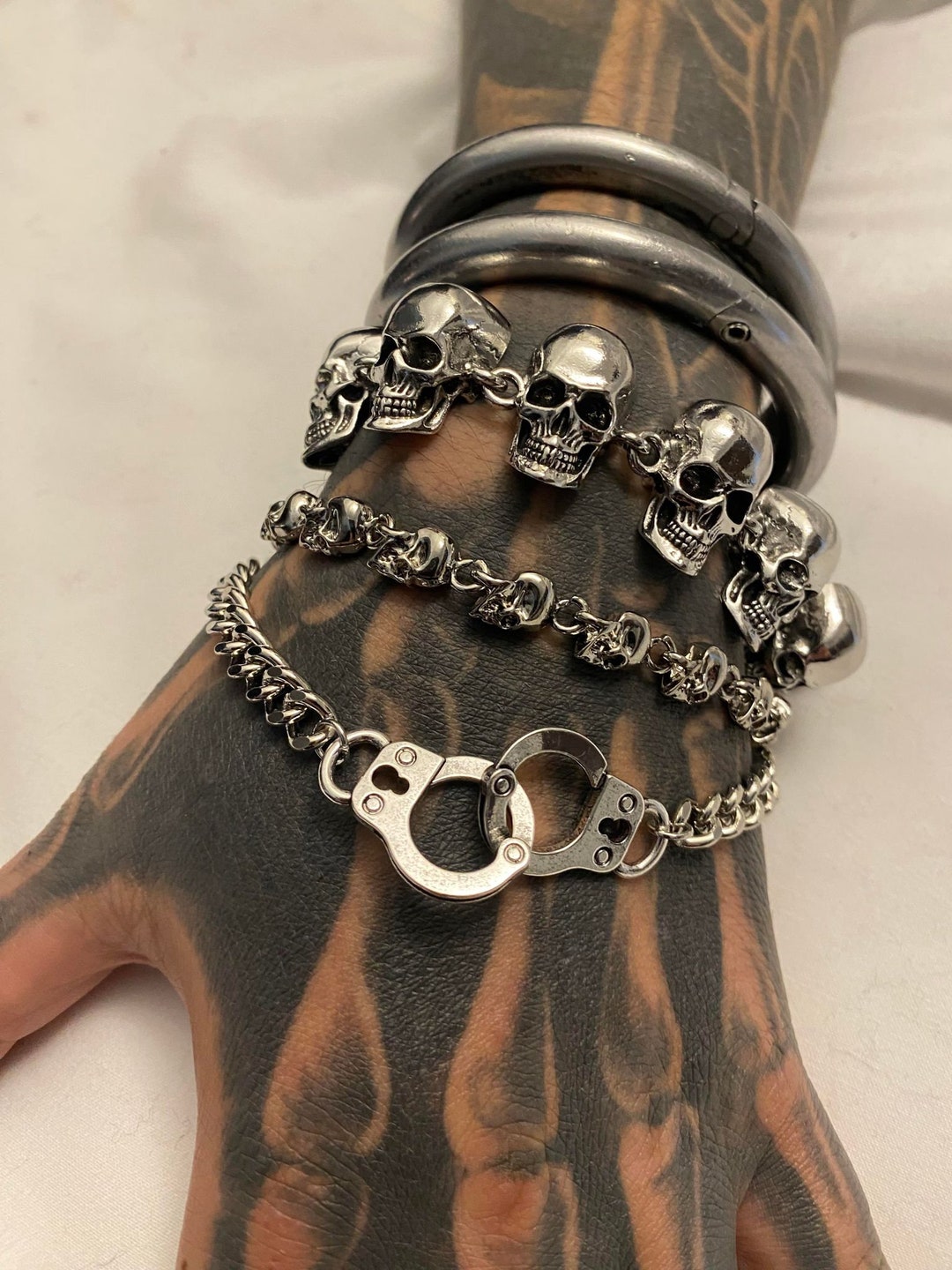 Handcuff Bondage Chain Biker Goth Punk Tattoo Rock N Roll Wristband ...