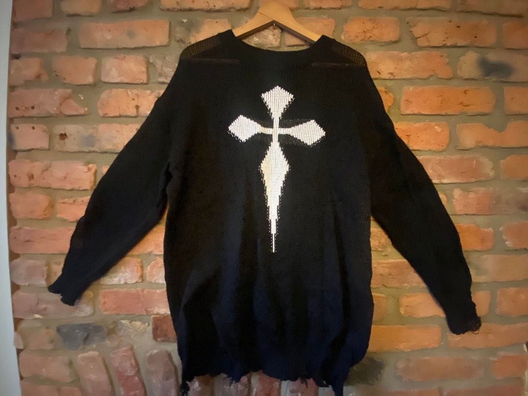 Dagger Gothic Cross Distressed Goth Black Vegan Knitted Cozy Warm ...