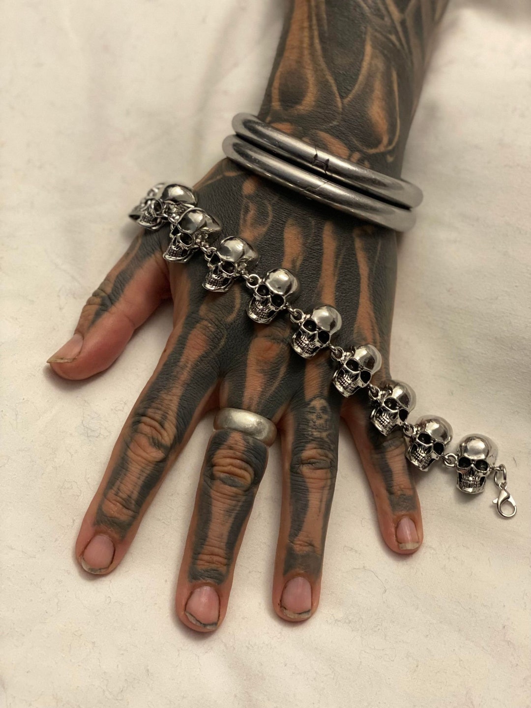 Legendary 10 Skulls Biker Goth Punk Tattoo Rock N Roll Wristband Cuff ...