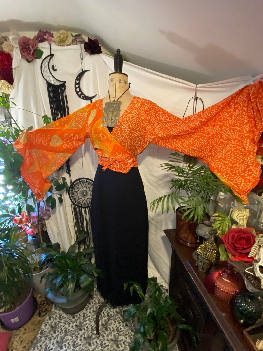 Tropical Orange Mandala Bell Sleeve Wrap Tie Front Top Shrug - Etsy