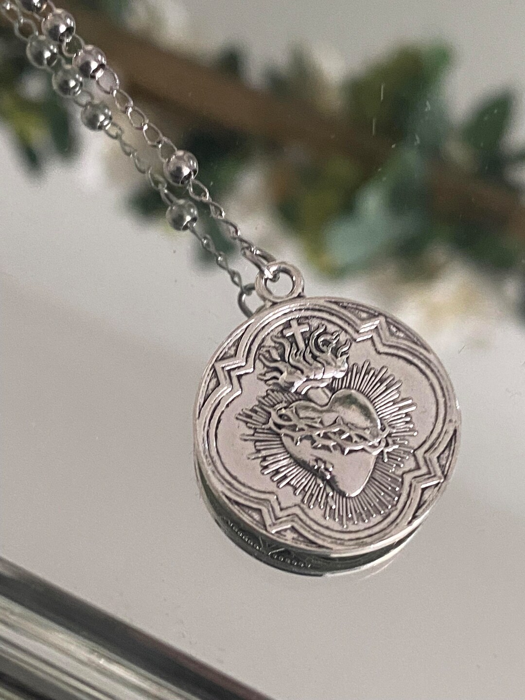 Stainless Steel Sacred Heart of the Virgin Medallion Talisman Religious ...