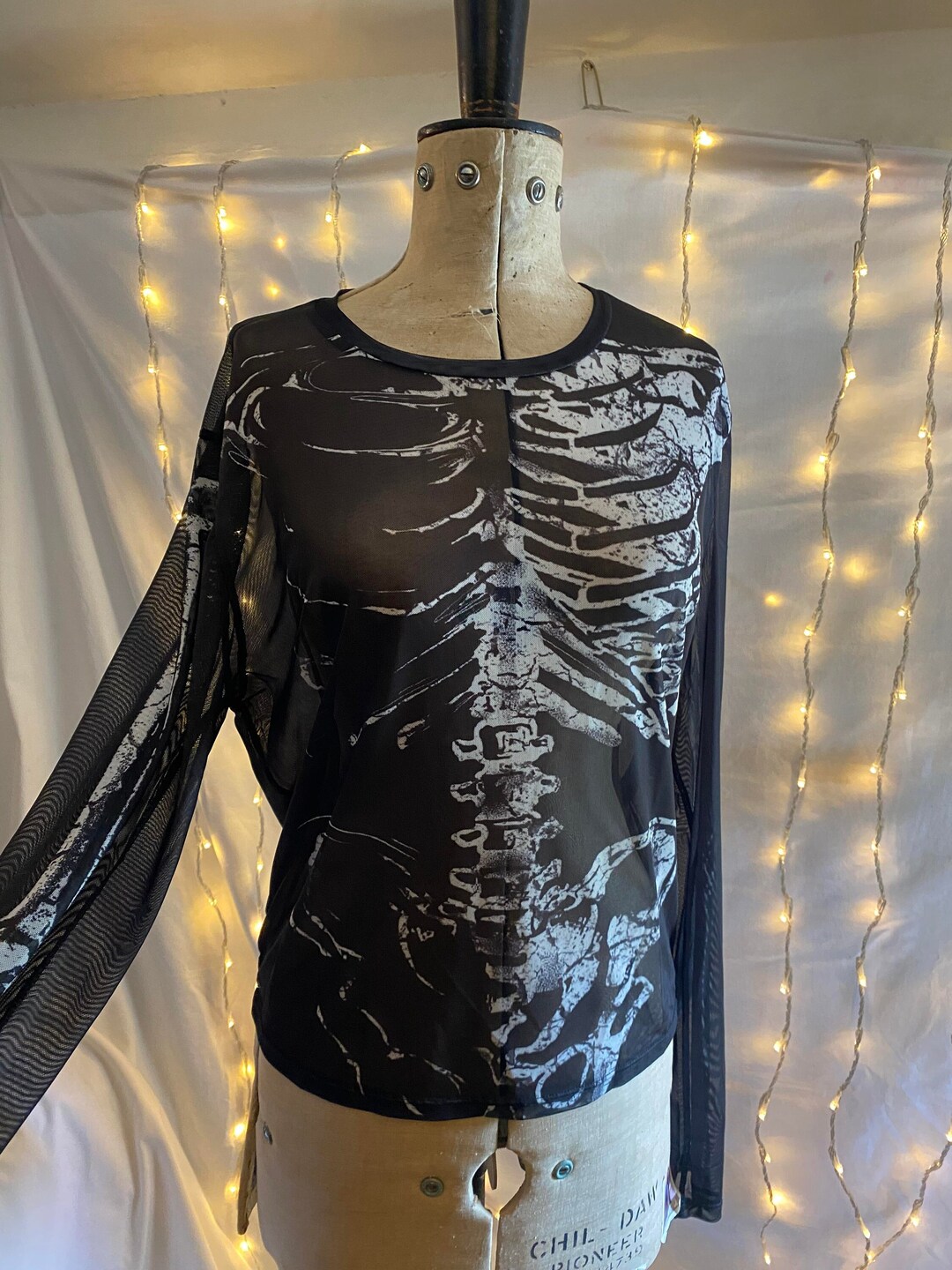 Death Mesh Ribcage Skeleton Print Long Sleeve Gender Neutral Slender ...
