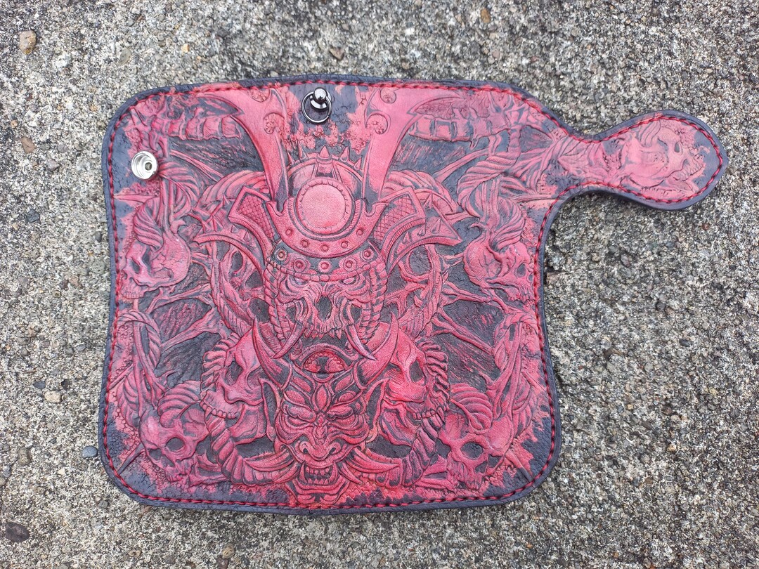 Samurai Japanese Carved Leather Long Wallet, Samurai Japan Warrior ...