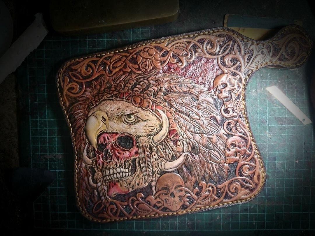 Skull Leather Wallet, Monster Spooky Leather Wallet, Skeleton Biker ...
