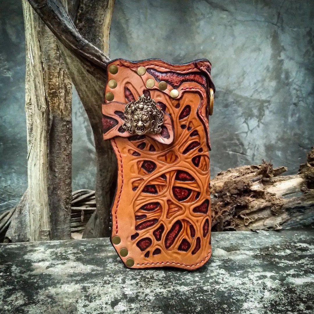 Monster Spooky Carved Wallet, Carving Skull Long Wallet, Motorcycle ...