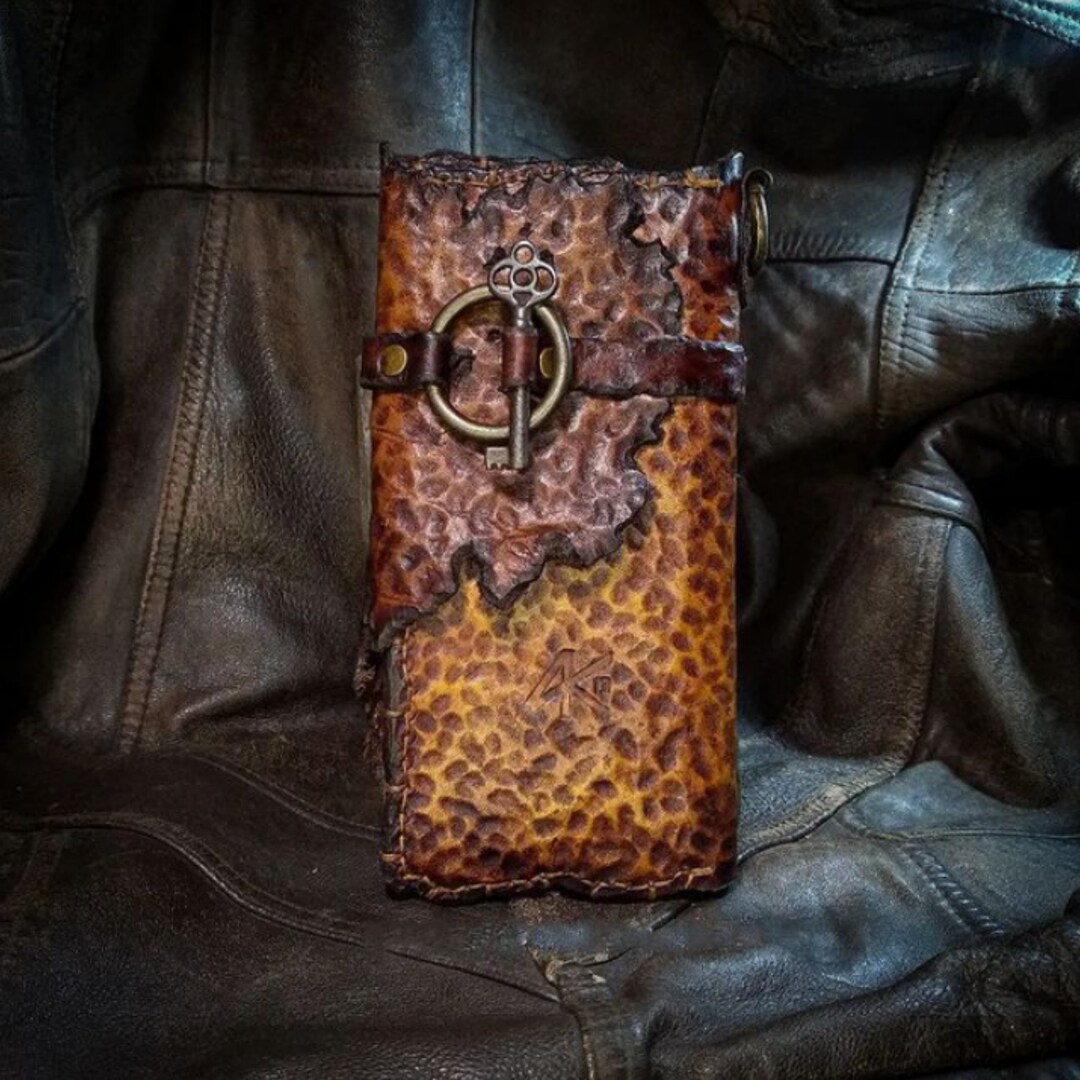 Carved Biker Wallet, Leather Long Wallet for Men, Scary Wallet, Monster ...