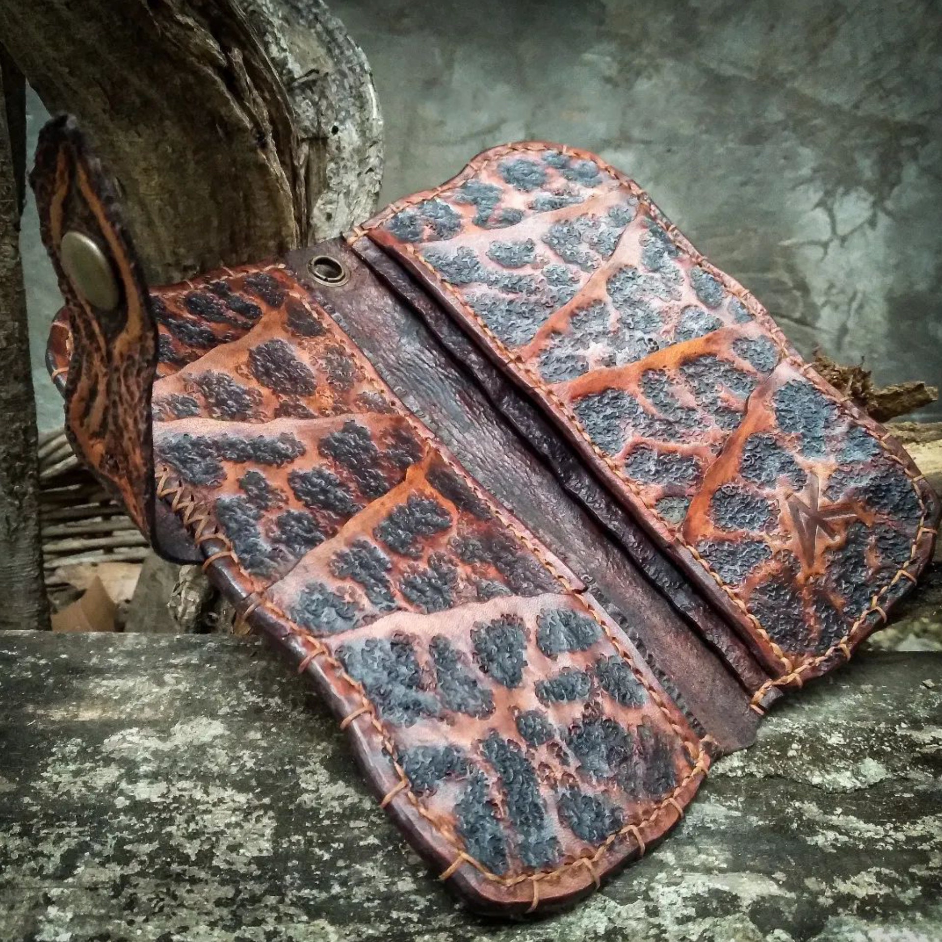 Monster Biker Leather Wallet, Carved Skull Biker Wallet, Long Leather ...
