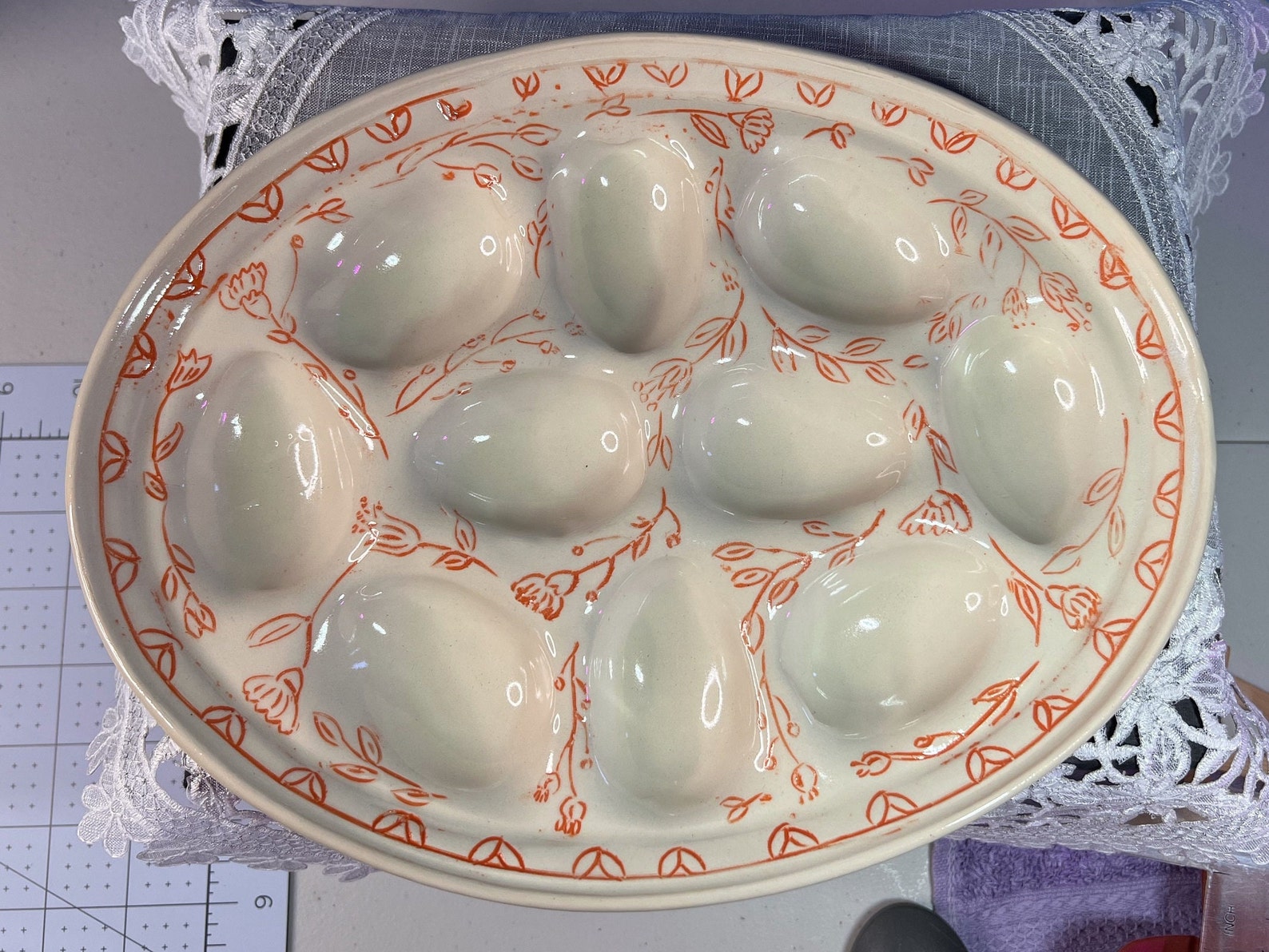 Handbuilt/carved Ceramic Deviled Egg Easter Serving Platter/display ...