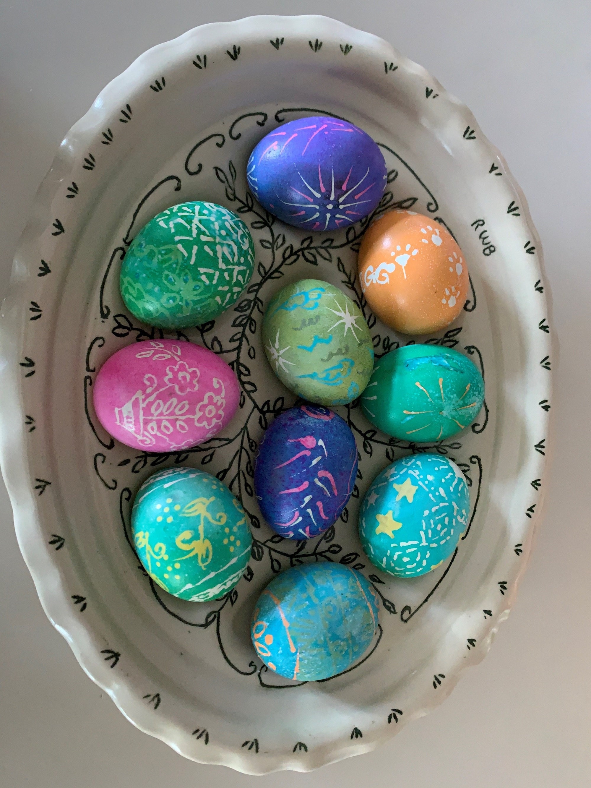 Handbuilt/carved Ceramic Deviled Egg Easter Serving Platter/display ...