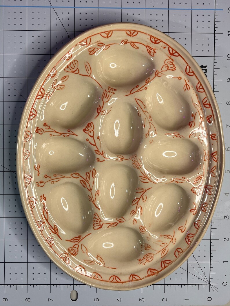 Handbuilt/carved Ceramic Deviled Egg Easter Serving Platter/display ...