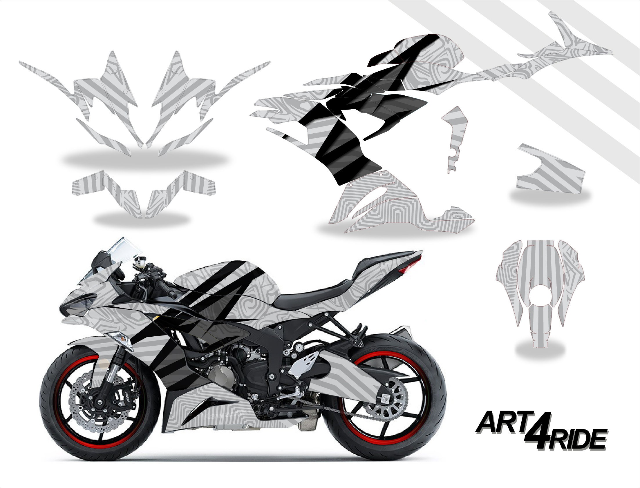 Graphics Kit KAWASAKI ZX6R 636 2019 2020 2021 2022 2023 Decals Stickers ...