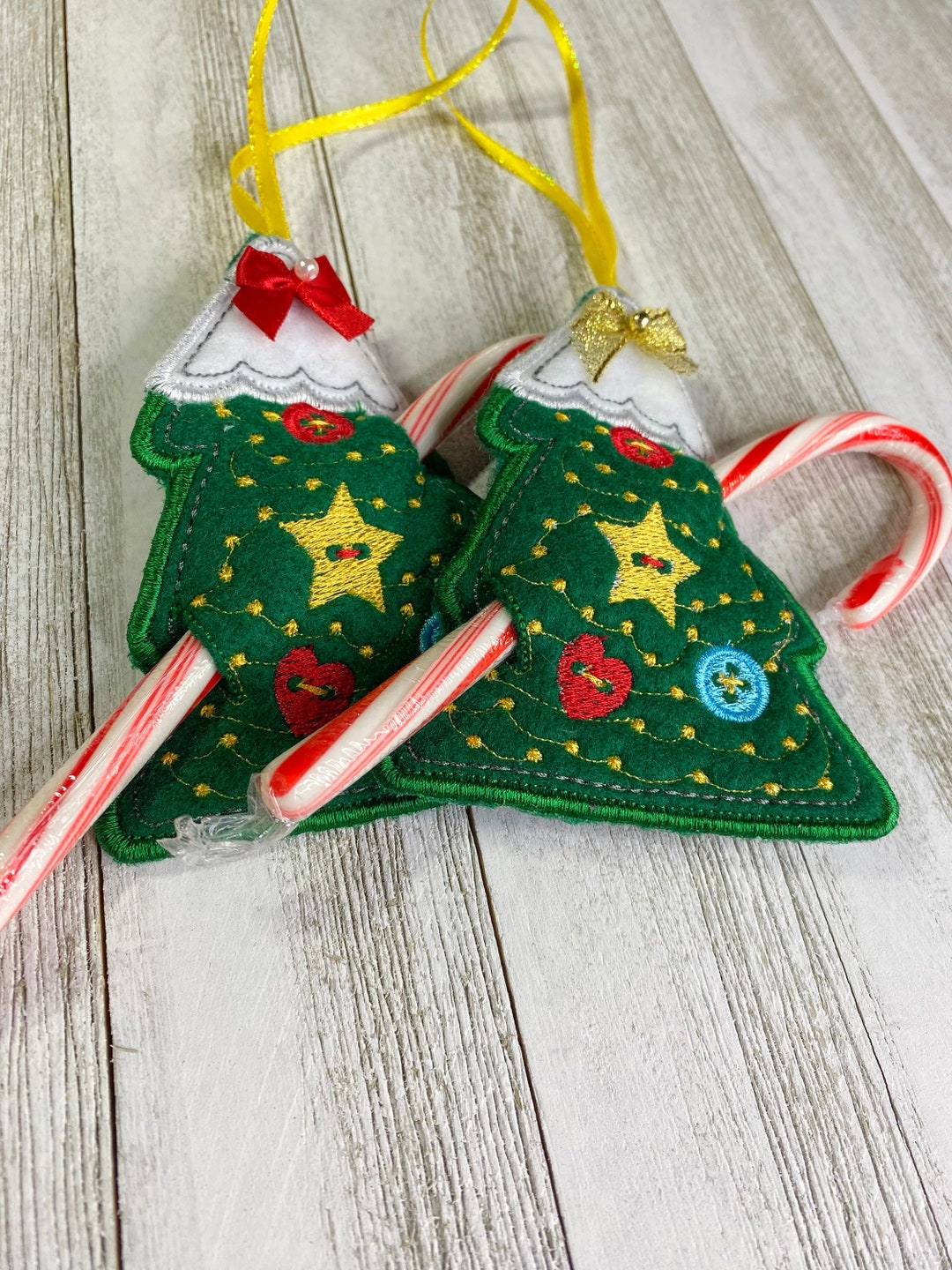 Embroidered Felt Candy Cane Tree Ornament - Etsy