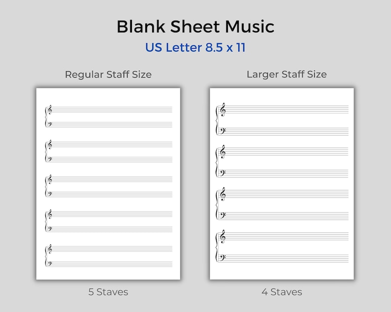 Two Staff Sizes Printable Blank Sheet Music Paper Digital - Etsy Ireland