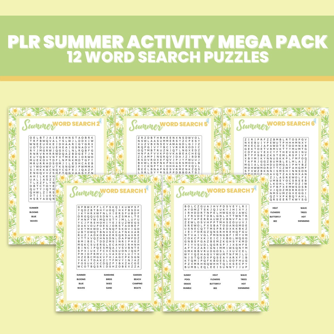 PLR Summer Activity Mega Pack Printable, Summer Word Search, Word ...