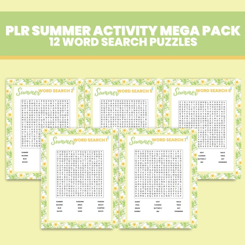 PLR Summer Activity Mega Pack Printable, Summer Word Search, Word ...