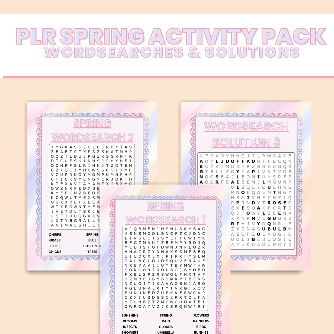 PLR Spring Activity Pack Printable, Spring Word Search, Word Scramble ...