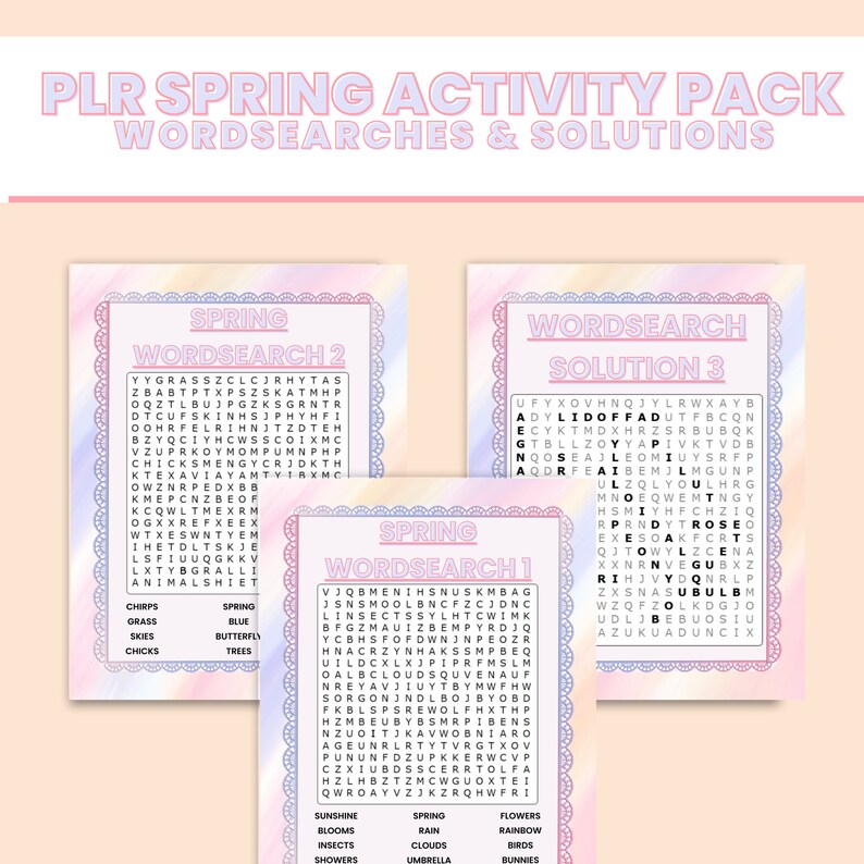 PLR Spring Activity Pack Printable, Spring Word Search, Word Scramble ...
