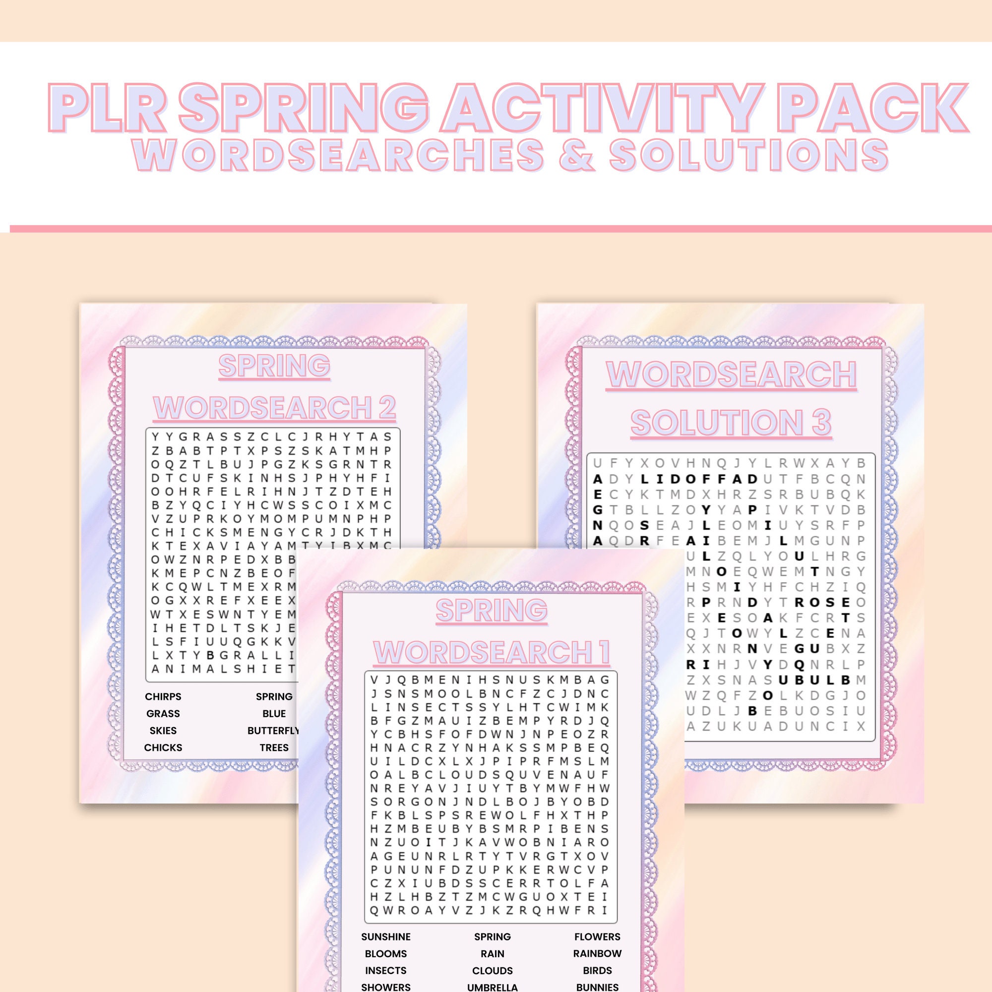 PLR Spring Activity Pack Printable, Spring Word Search, Word Scramble ...