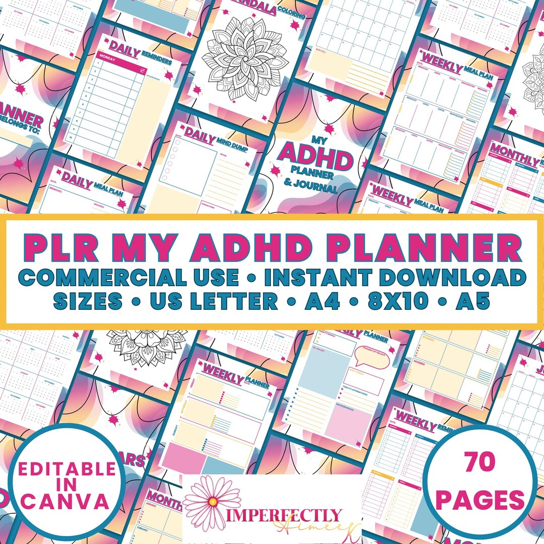 PLR My ADHD Planner Printable PDF, Commercial Use 2023 Daily Planner ...