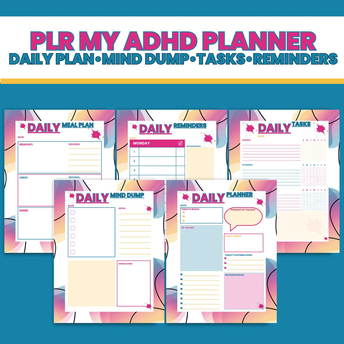 PLR My ADHD Planner Printable PDF, Commercial Use 2023 Daily Planner ...