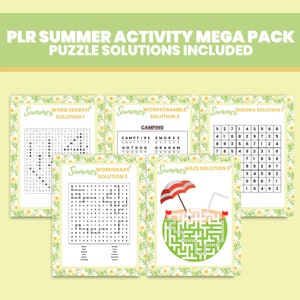 PLR Summer Activity Mega Pack Printable, Summer Word Search, Word ...