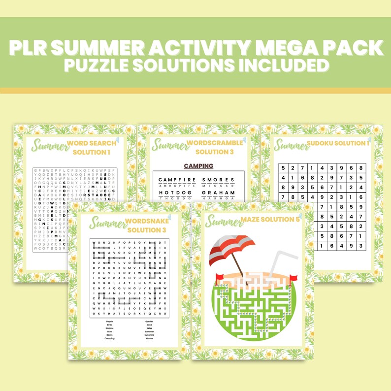 PLR Summer Activity Mega Pack Printable, Summer Word Search, Word ...