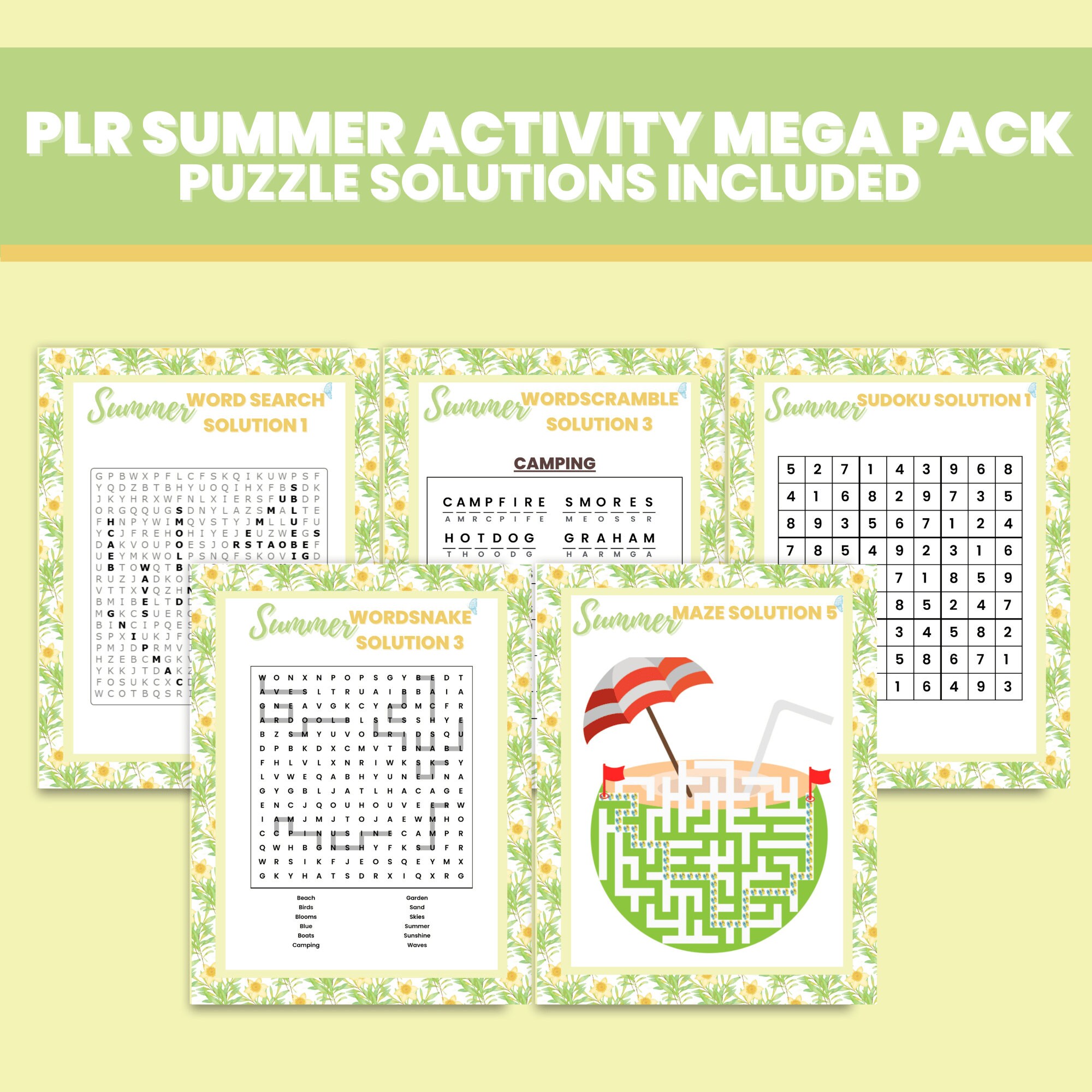 PLR Summer Activity Mega Pack Printable, Summer Word Search, Word ...